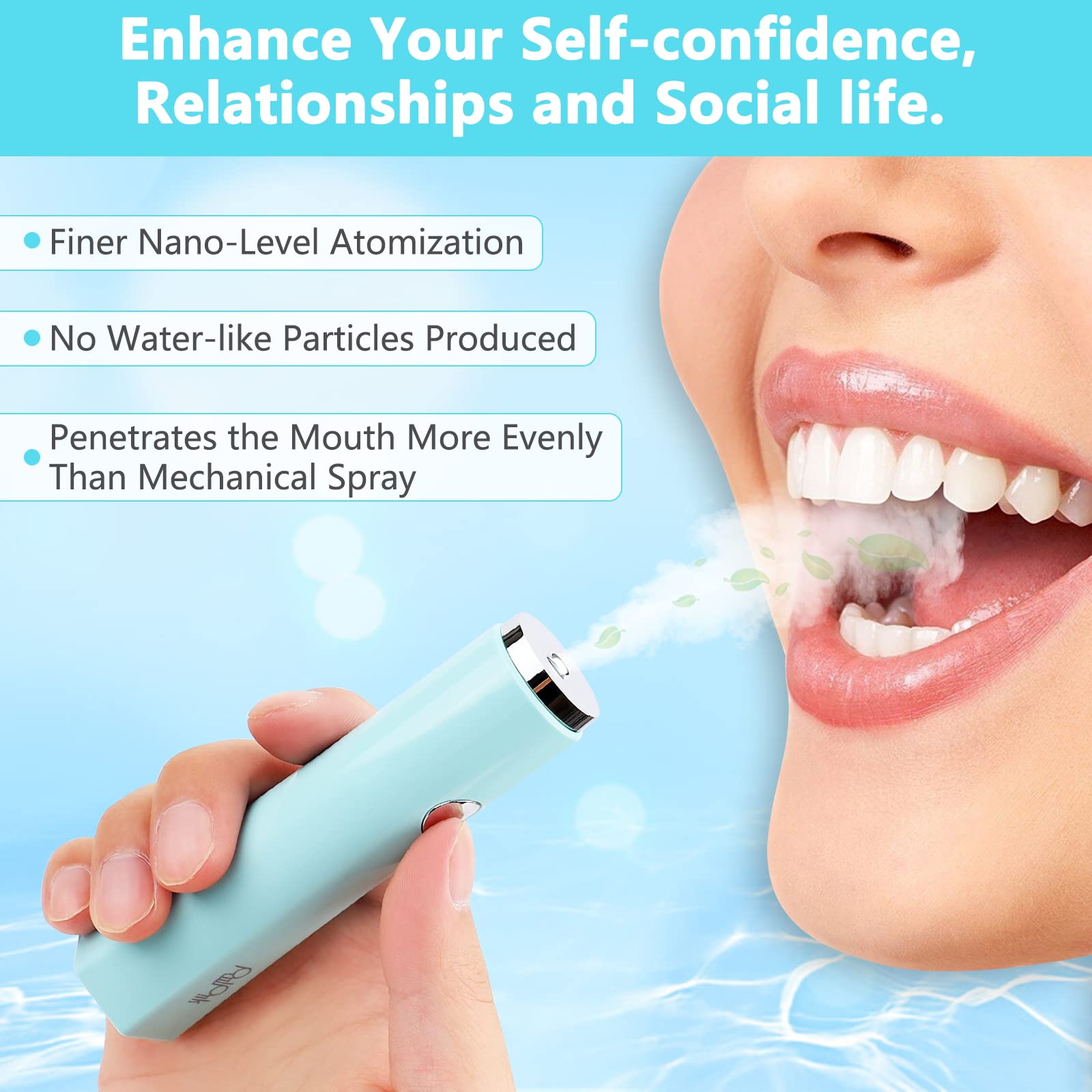 RIILPIIK Electronic Breath Freshener Spray New Generation Nano-Level Atomization Mouth Mist Spray FDA Safe Rechargeable Portable Easy to Use Naturally Formulated Scent Beads Bad Breath Saver