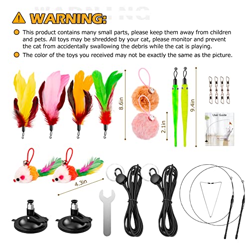 HOSFROLL Cat Toys, 2 Pack 3 in 1 Interactive Cat Toy for Indoor Cats with Sticky Super Suction Cup Detachable 10 Pcs Replacements Feathers Balls Mice 2 Wand Hanging Door Kitten Toys