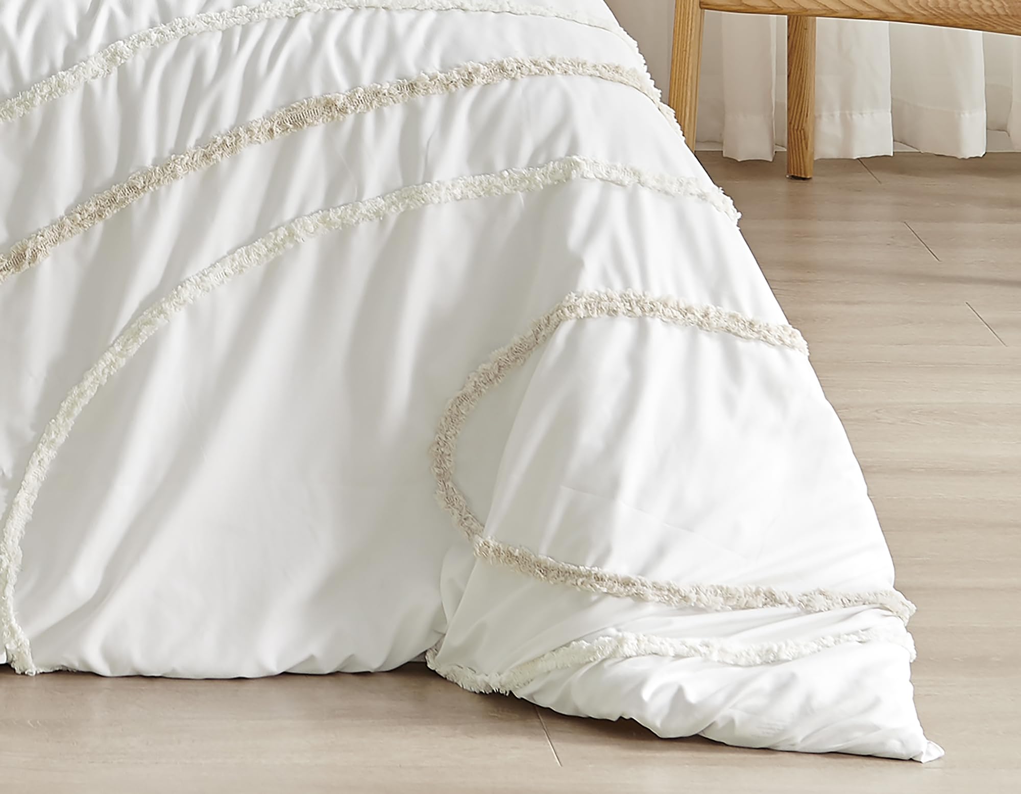 Sweet Jojo Designs Boho Tufted Swirl Queen Duvet Cover Bedding Set Full Size Bed Comforter Case Shams 3pc - Neutral Ivory Taupe Bohemian Pattern Geometric Cream Off White Abstract Unisex