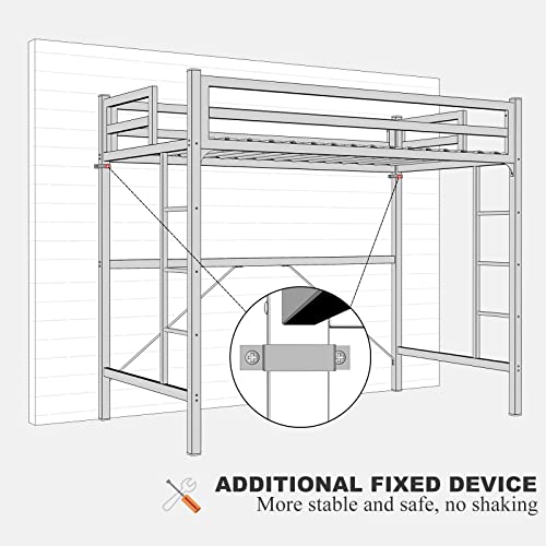 IKIFLY Junior Metal Twin Loft Bed Frame/Two Build-in Ladders & Safety Guard Rail - for Adults/Teens - Easy Assembly, Space-Saving Design - White