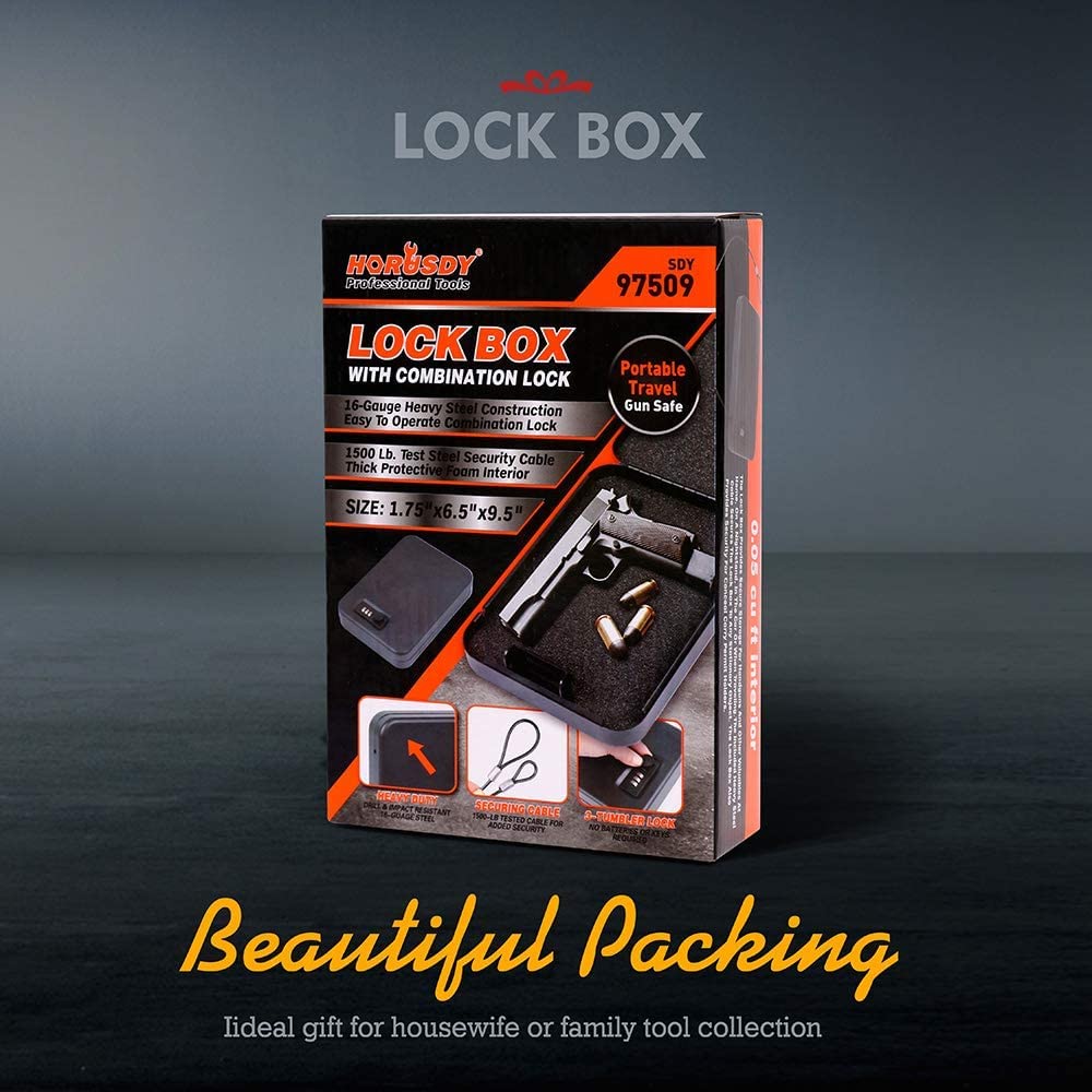 HORUSDY Lock box for Guns and Valuables,Portable Security Case Lock Box Safe with Combination Lock