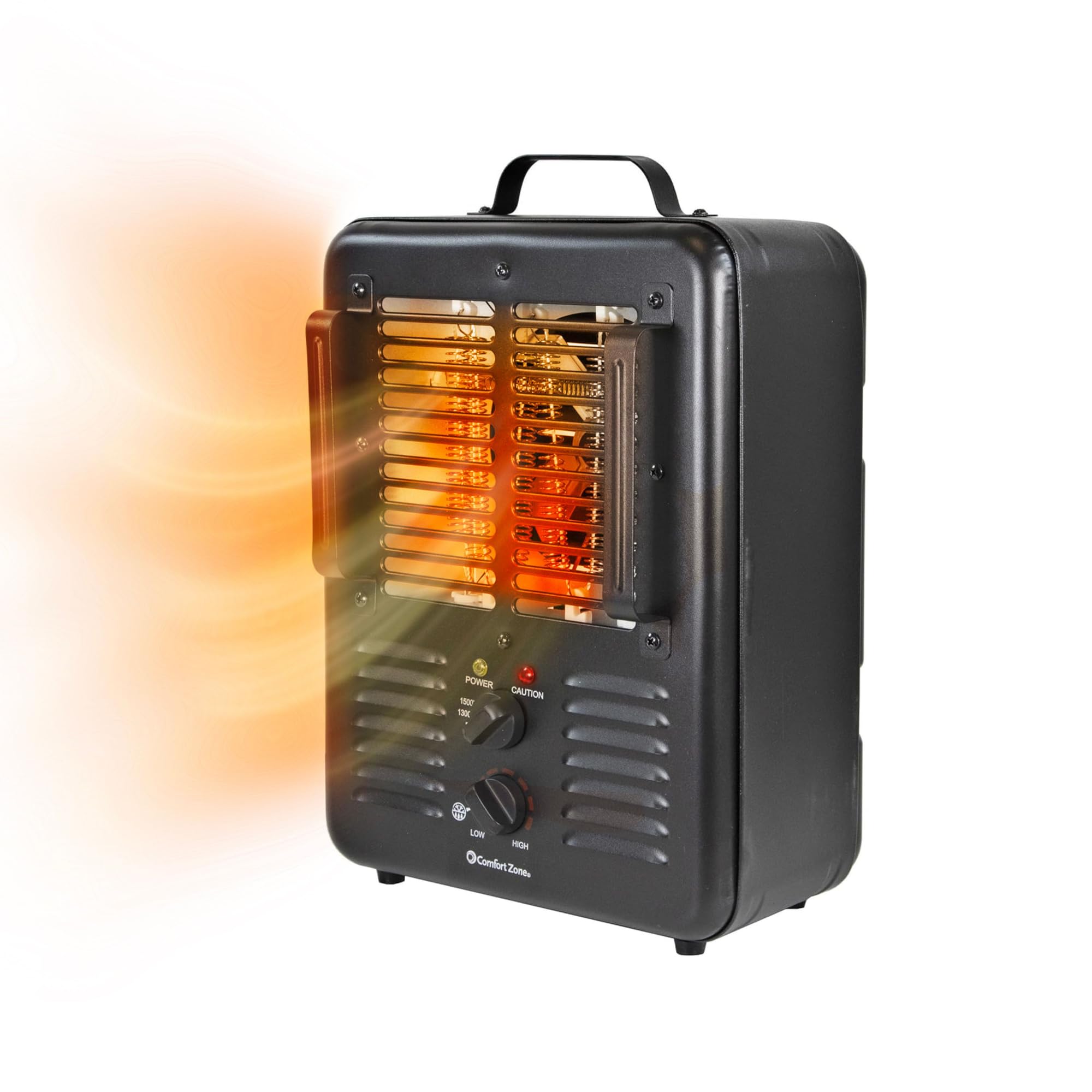Comfort Zone Electric Portable Utility Space Heater with Adjustable Thermostat, Overheat Protection, & Tip-Over Switch, 1500W, CZ799BK