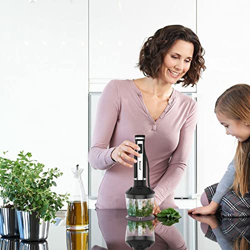 Immersion Hand Blender, 800W Stick Blender, 20 Speed Stainless Steel Immersion Blender, With 27oz Beaker, 17oz Chopping Bowl, Whisk, Frother Attachments, for Soup, Smoothie, Puree, Baby Food, Black