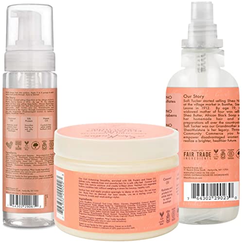SheaMoisture Curly Hair Products, Coconut & Hibiscus Bundle Includes Frizz Free Curl Mousse 7.5 Fl Oz, Curl Enhancing Smoothie 12 Oz, Hold & Shine Moisture Mist 8 Fl Oz, Hair Styling Products