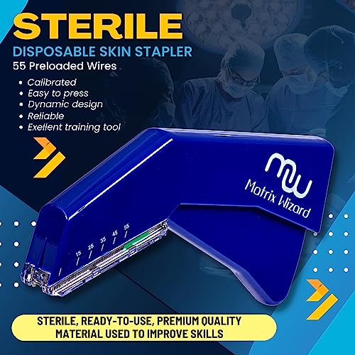 Sterile Sutures Thread with Needle, Disposable Stapler and Wire Remover Instrument Plus Waterproof Adhesive Film- Emergency Survival First Aid Field Practice, Wound Tactical Demo, Vet Clinic Use