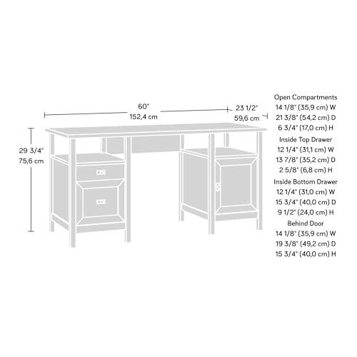 Sauder Cottage Road Computer Desk with Drawers, Home Office Desk with File Cabinet and Storage Shelves, in Soft White