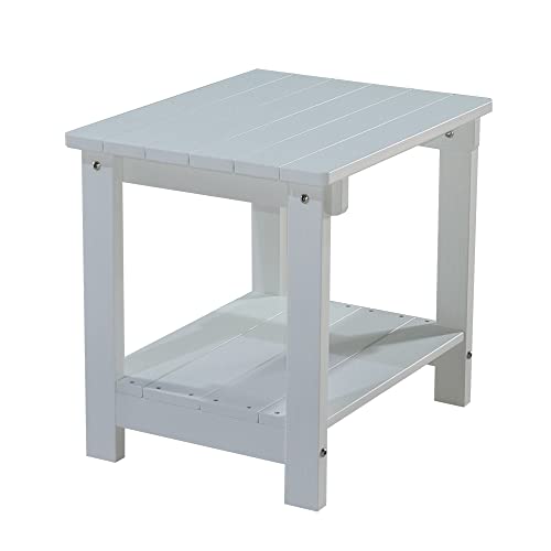 Key West 3 Piece Outdoor Patio All-Weather Plastic Wood Adirondack Bistro Set, 2 Adirondack Chairs, and 1 Small, Side, end Table Set for Deck, Backyards, Garden, Lawns, Poolside, and Beaches, White
