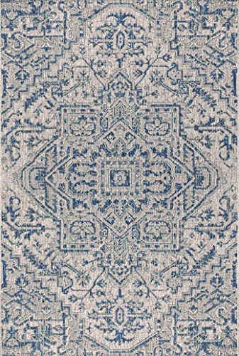 JONATHAN Y SMB105B-8 Estrella Bohemian Medallion Textured Weave Indoor/Outdoor Navy/Gray 8 ft. x 10 ft. Area Rug Coastal, Easy Cleaning, for High Traffic, Kitchen, Living Room, Backyard, Non Shedding
