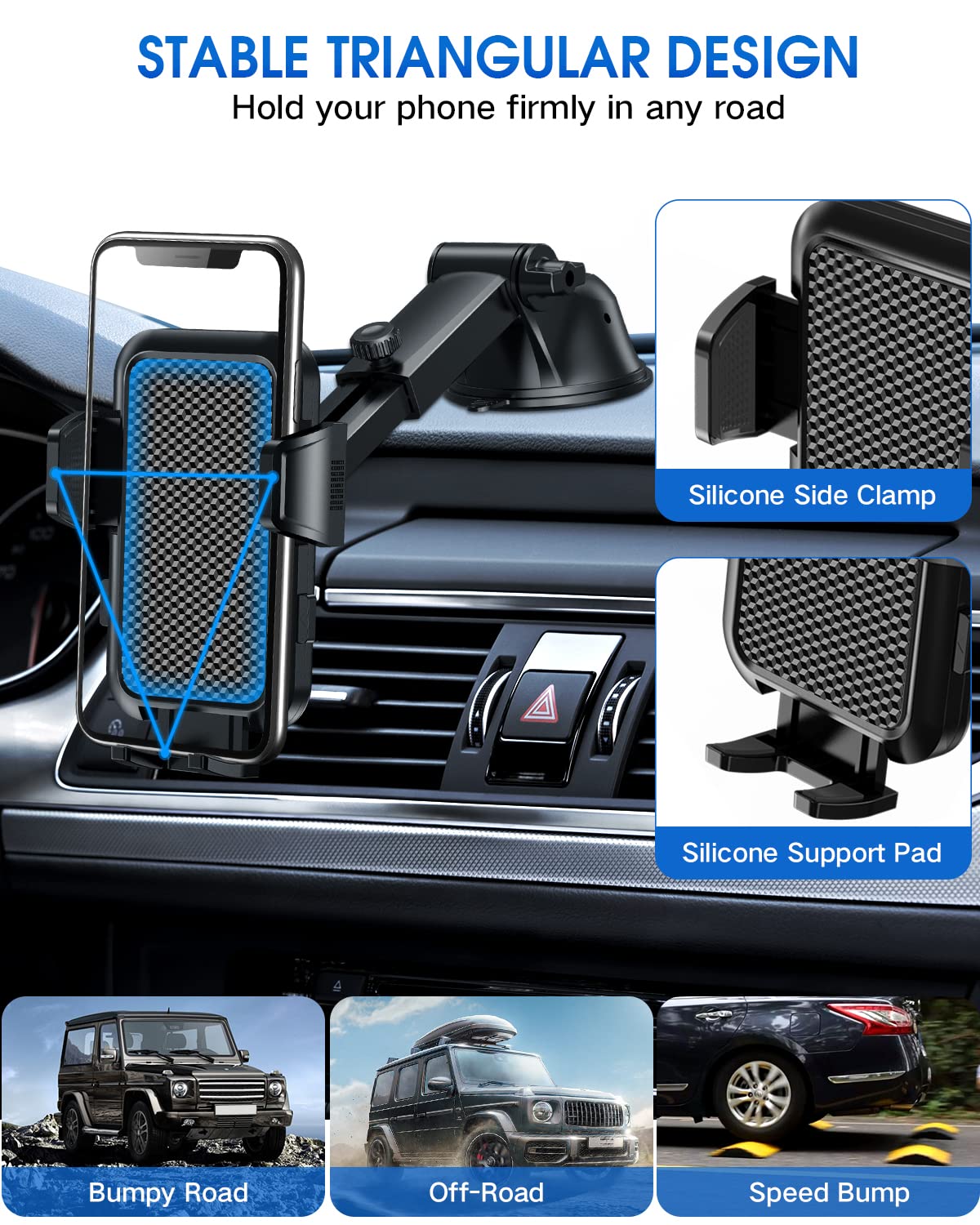 EOCAHO Car Phone Holder Mount, Upgraded Super Strong Suction Power Phone Mount for Car Dashboard Windshield Air Vent, Universal Cell Phone Holder Car Compatible with iPhone Samsung All Phones