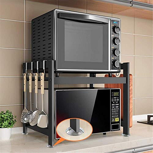 JF-XUAN Kitchen Shelf Kitchen Counter Holder 2-Tier Stainless Steel Microwave Oven Rack Multifunction Kitchen Counter Shelf (Color : Black, Size : 55X38X45CM)