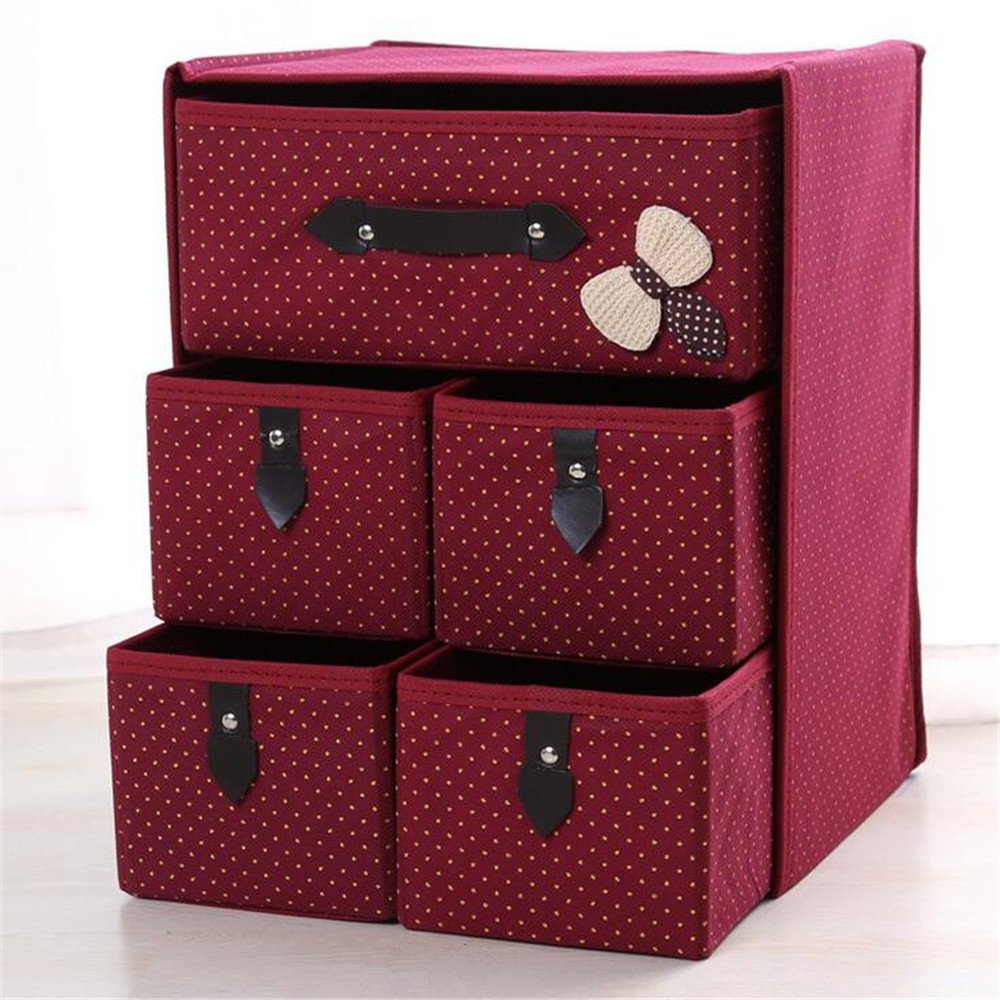 PILER Foldable Storage Box Bra Underwear Closet Organizer Drawer Divider Kit Set of 5 Dark Containers Divider with Drawers (blue)
