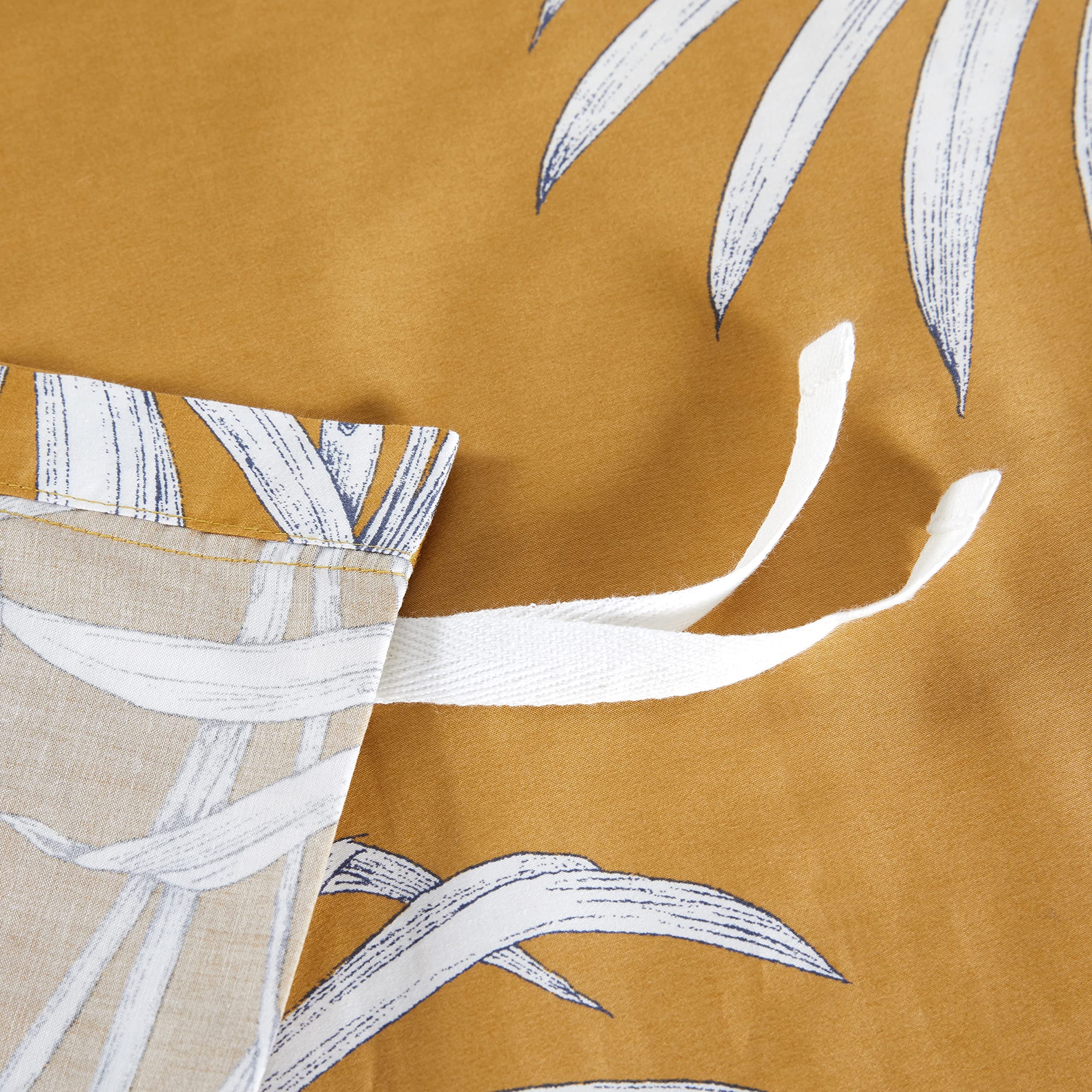 Eikei Midnight Blue Botanical Print Duvet Quilt Cover Egyptian Cotton Bedding Set Modern Luxury Minimal Palm Leaf Dark Charcoal Navy Ocher Floral Watercolor Design (Mustard Yellow, King)