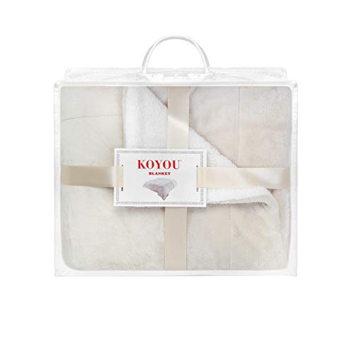 KOYOU Super Soft Beige Plush Sherpa Borrego Blanket Throw Queen or Full Size Bed
