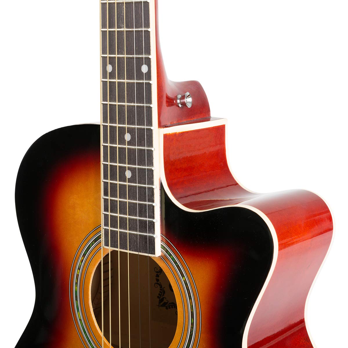 ARTALL 39 Inch Handmade Solid Wood Acoustic Cutaway Guitar Beginner Kit with Gig Bag, Strings, Picks, Strap, Glossy Sunset