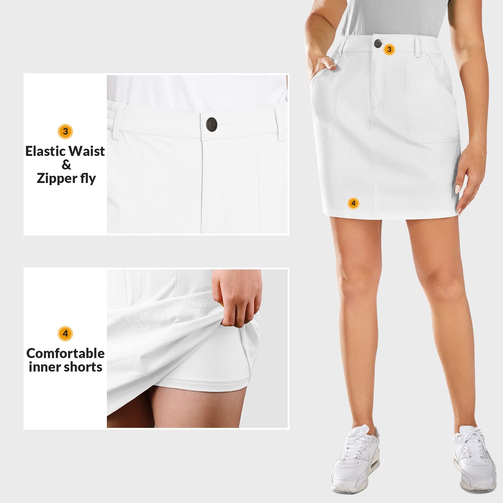 BALEAF Women's Golf Skort UPF 50 Active Athletic Skort Casual Skort Skirt with Zip Pockets Hiking Outdoor Creamy White S