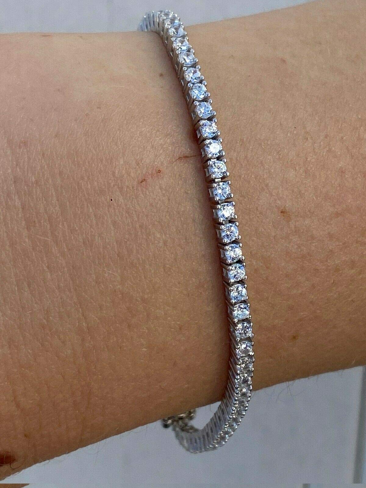 HarlemBling Real Solid 925 Sterling Silver 2mm CZ Tennis Bracelet - 6-8.5" Iced Diamond One Row Bracelet - Thin & Great For Classy Everyday Look (7)
