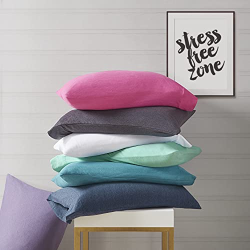 Intelligent Design Cotton Blend Jersey Knit Bed Sheet Set Wrinkle Resistant, Soft Sheets with 14" Deep Pocket, All Season, Cozy Bedding-Set, Matching Pillow Case, Twin, Purple 3 Piece