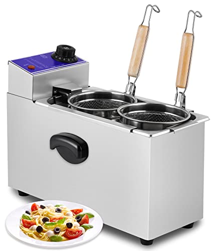 JIAWANSHUN Commercial Pasta Cooker Electric Noodle Cooker with 2 Baskets for Restaurant,Cooking Spaghetti Dumplings Vegetables,30-110℃ Temperature Adjustable 110V