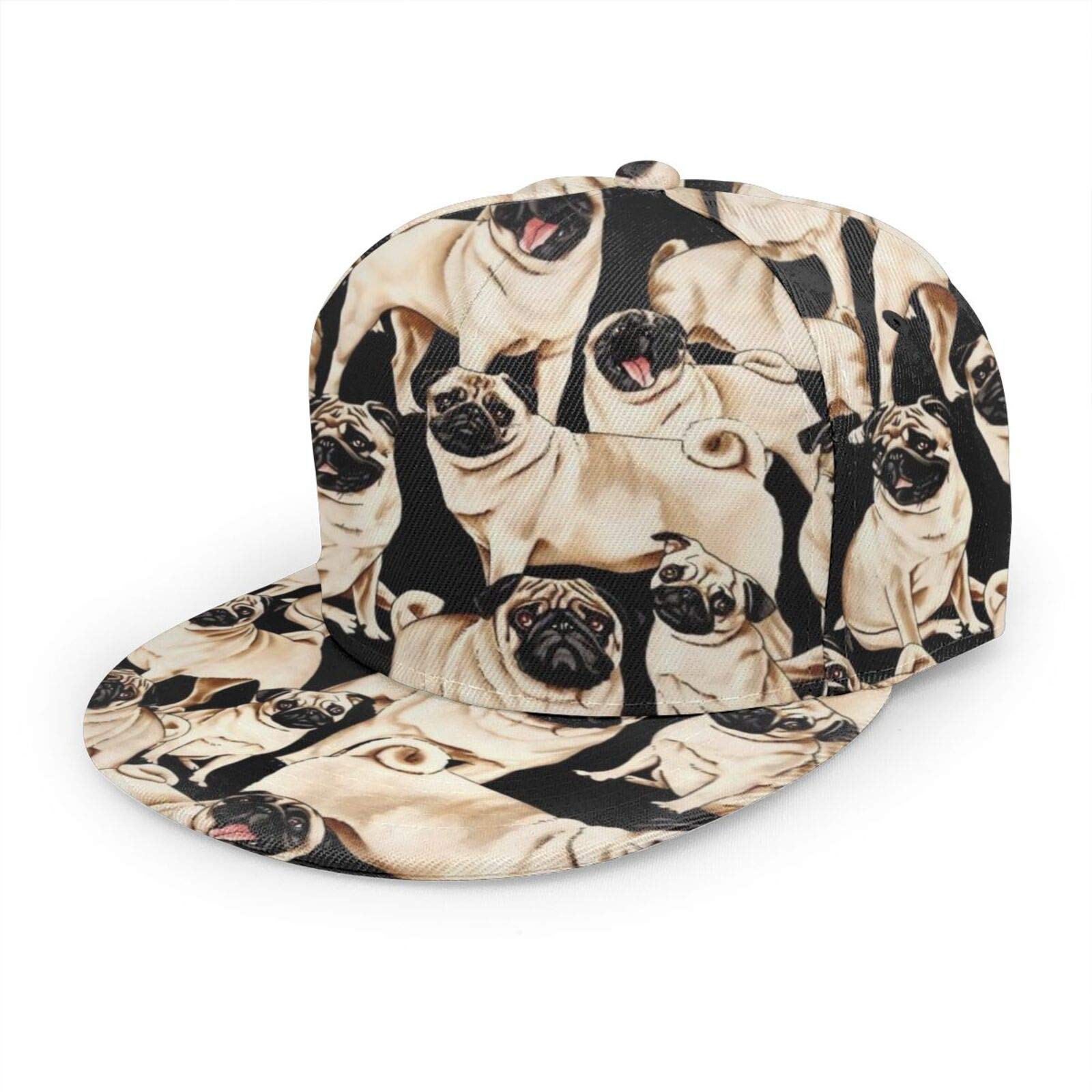 antkondnm Pugs Snapback Hat Unisex Trucker Hat Hip Hop Plaid Flat Bill Brim Adjustable Baseball Cap