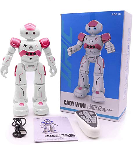 FLYWIND RC Robot Toys for Kids, Programmable Smart Remote Control Robot Toy Intellectual Control Robot Rechargeable, Walking Dancing Robot Gesture Sensing Robot Birthday Gift for Boys Girls (Pink)