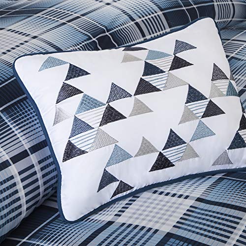 Intelligent Design Camilo Cozy Comforter Casual Cabin Lodge Plaid Design, All Season, Hypoallergenic Cover, Soft Bedding Set with Matching Sham, Decorative Pillow, Blue Full/Queen