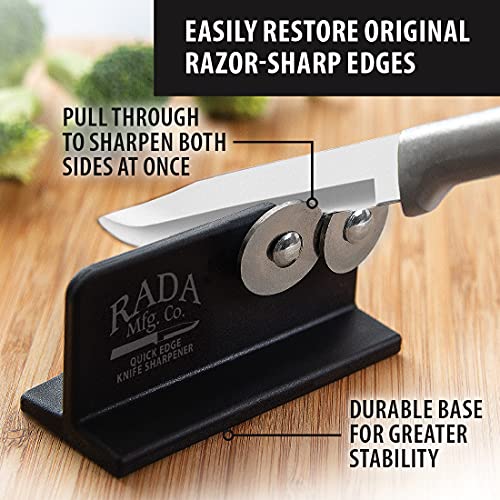 Rada Cutlery Quick Edge Knife Sharpener – Stainless Steel Wheels Made in the USA, 6 Pack