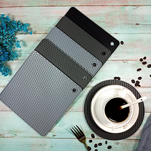 Hotsyang Silicone Trivets Mats Set,Silicone Hot Pads and Trivets, Silicone Trivets for Hot Dishes,Hot pots and Pans,Black Silicone Hot Pads for Kitchen Table,Square Silicone Trivets Mats Set of 4 Pcs