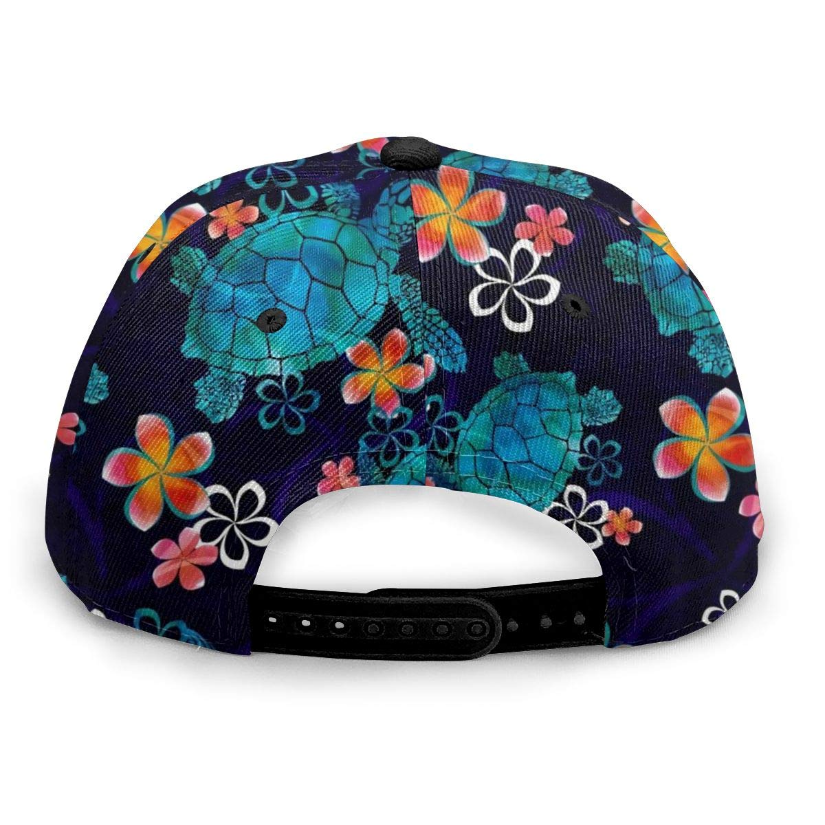 antkondnm Sea Turtle with Flowers Snapback Hat Unisex Trucker Hat Hip Hop Plaid Flat Bill Brim Adjustable Baseball Cap
