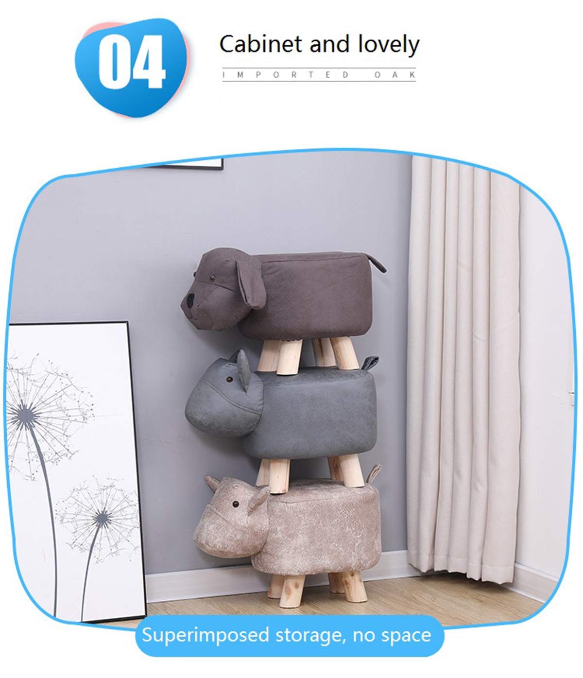EKUEE Footstool Kids Learning Stool Calf Dinosaur Stool Elephant Hippo Bench Shoes Bench Stool Children Cartoon Stool Solid Wood Animal Stool Toy Doll?Kids (Gray Elephant)