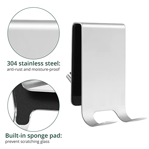JiGiU Over Shower Glass Door Hook, 4 Pack Over Door Hooks for Shower Door Silver 304 Stainless Steel Rack Hooks Brushed Nickel Over The Door Hanging Shower Squeegee Hook No Drill for Bathroom