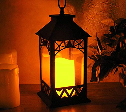 FNL Decorative LED Lanterns - Set of 2 Black Lantern with LED Pillar Candle Outdoor Indoor