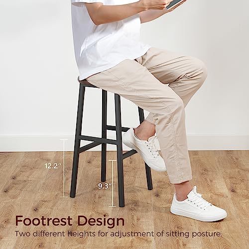 MAHANCRIS Bar Stools, 24.8 Inch PU Upholstered Breakfast Stools, Set of 2 Round Bar Chairs with Footrest, Bar Height Stools with Footrest, for Restaurant, Kitchen, Bar Counter, Rustic Brown BAHF02R01