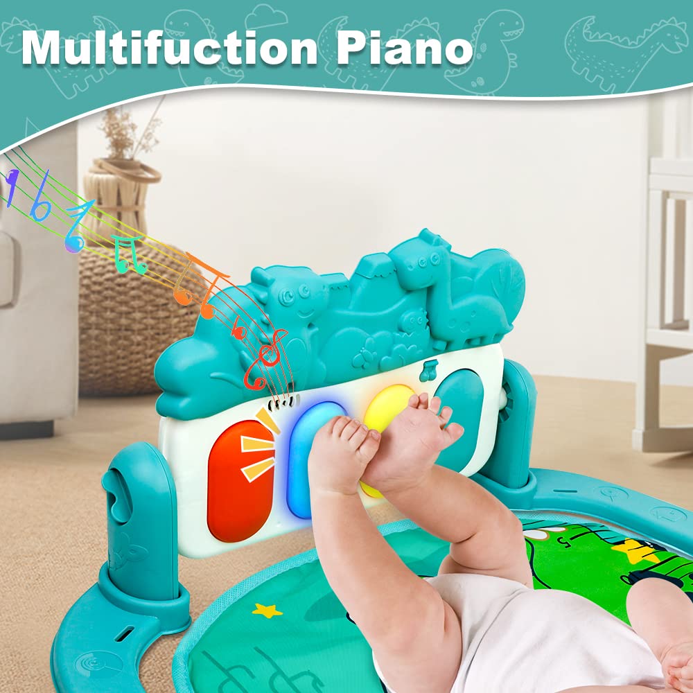 BOMPOW Baby Gym Mat with Music and Lights, Piano Gym, Early Development Activity Baby Play Mat Toy Gift for Babies Newborn
