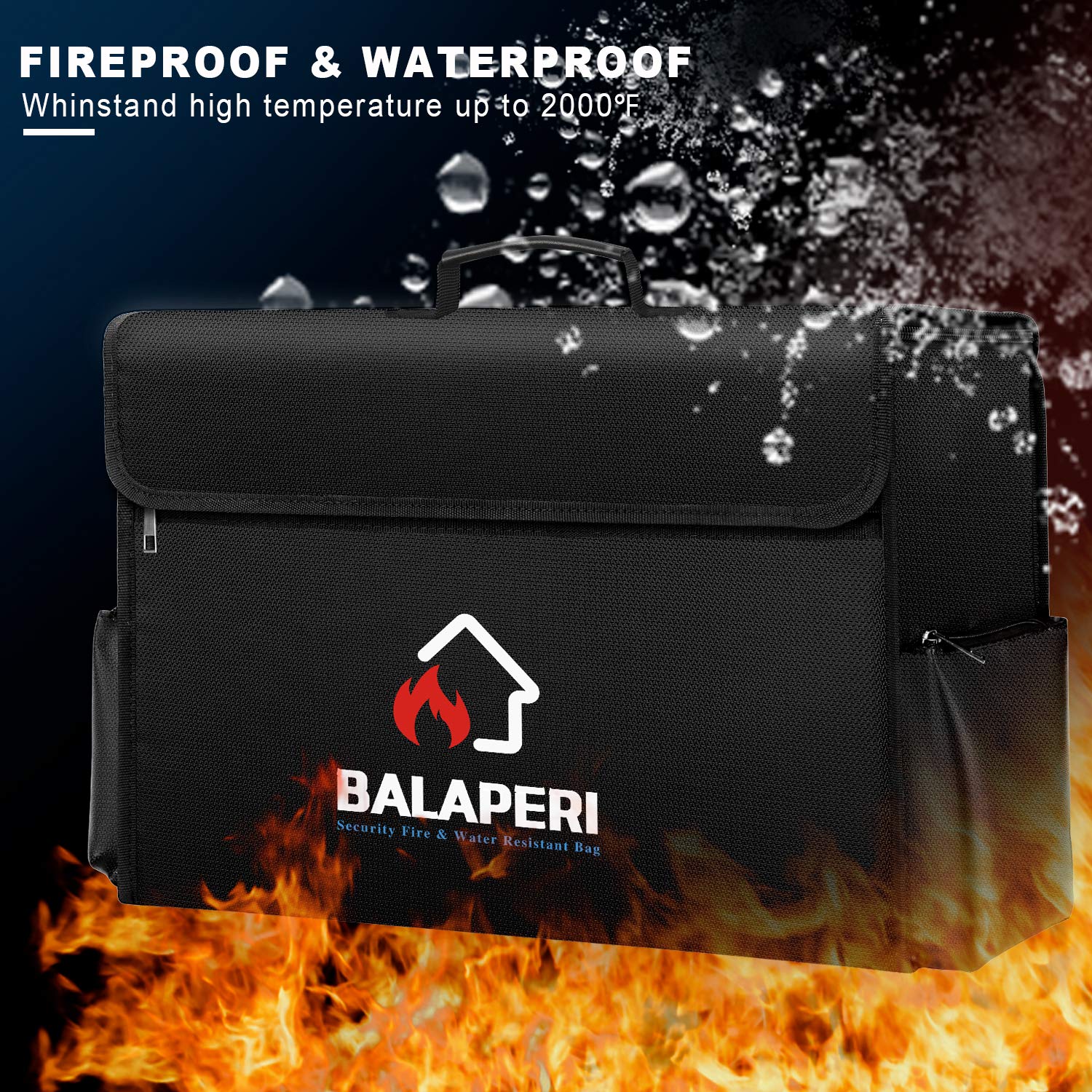 BALAPERI Extra Large Fireproof Document Bag with Money Bag, 17” x 12” x 5.8” File Organizer Bags, Fireproof Important Document Organizer with Shoulder Strap, Portable Filing Storage for Legal Files