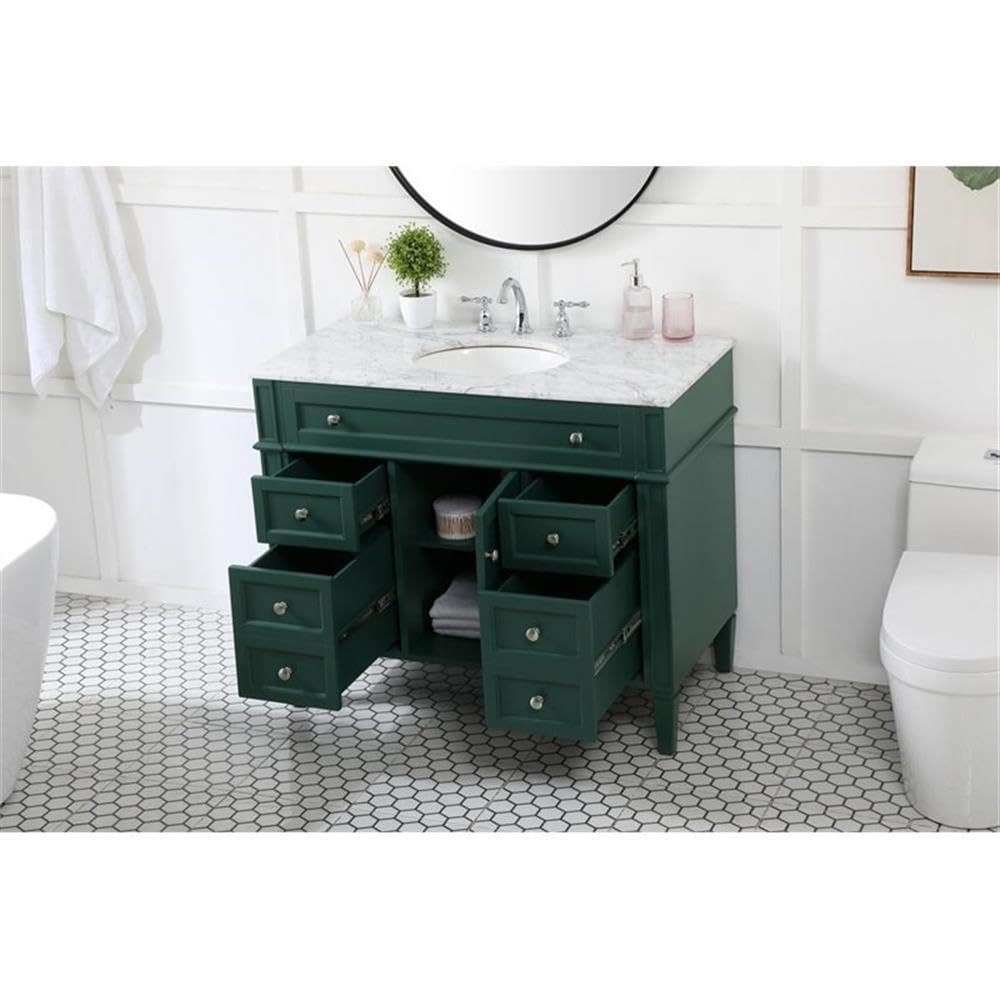 Elegant Decor Park Avenue 42" Metal MDF Marble Single Bathroom Vanity in Green