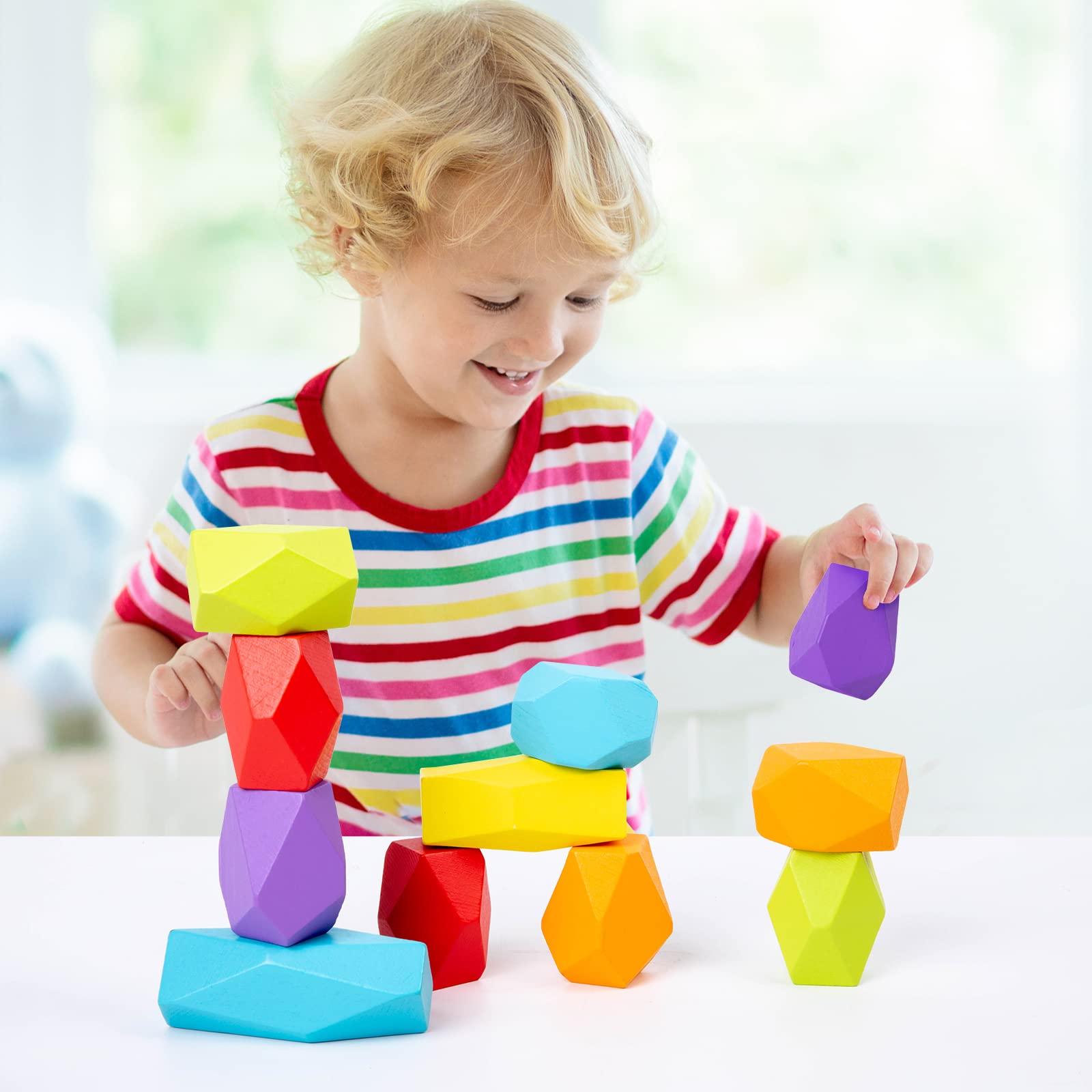 Auvewilo Wooden Stacking Stones Toy, Balancing Educational Game for Kids