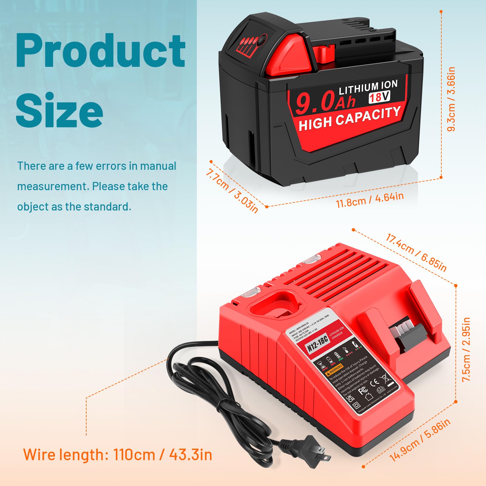 Cukect 2Packs Replacement for M18 Battery 6.0Ah Replace for All M18 Battery 48-11-1850 48-11-1840 48-11-1890 48-11-1815 M18 M18B Cordless Tools Lithium-Ion Battery