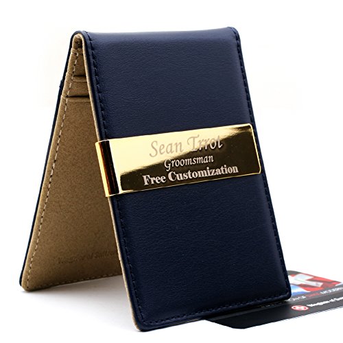 Sotania Free engraving - 24K Gold, Mens Leather Money Clips, Roller Ballpen, Ballpoint pen, Ball pen, Groomsmen Gift,Three Lines Each 20 Characters, Free Customization (NAVI)
