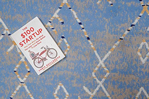Furnish my Place Trellis Pattern Rug - 7 ft. 8 in. x 11 ft, Light Blue, Bohemian Rug with Transitional Design