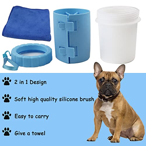 Dog Paw Cleaner-Paw Washer,2 in 1 Paw Cleaner for Dogs with Towel,Suitable for Dogs and Cats (M, Blue)