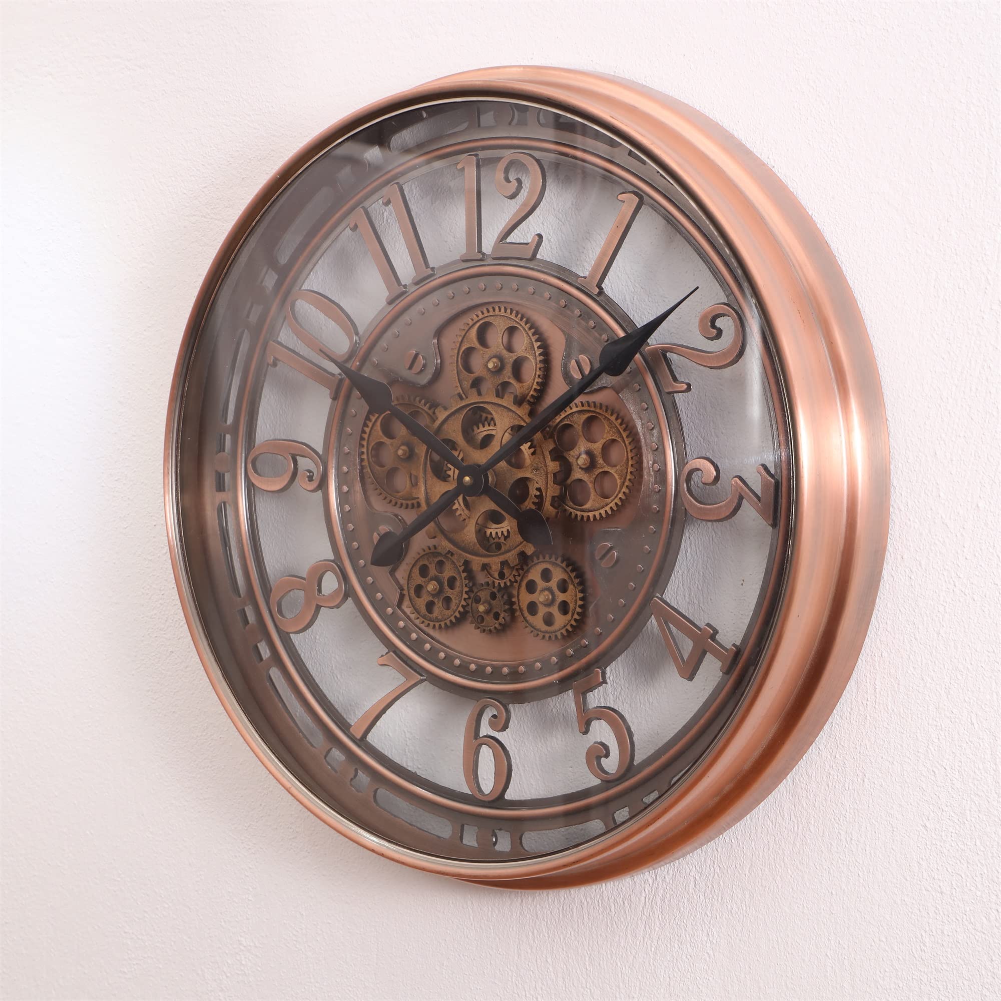INFINITY TIME 21 Inch Moving Gears Wall Clock,Large Wall Clocks for Living Room Decor,Metal Decorative Wall Clock,Copper Roman Numeral