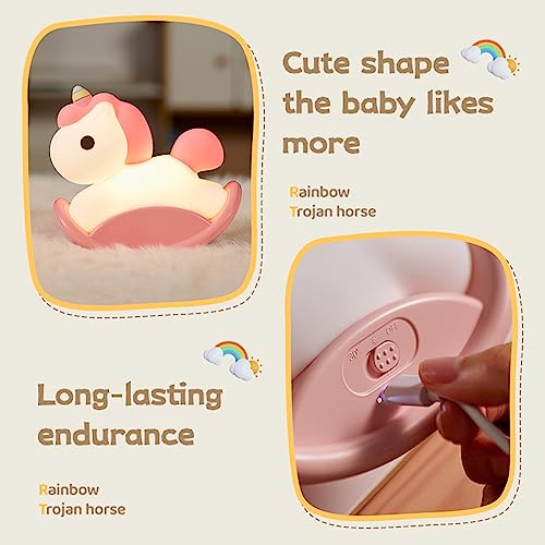 Kettalk Rocking Horse Night Light, Silicone Dimmable Nursery Nightlight LED Squishy Night Lamp with Timing,USB Rechargeable Bedside Touch Lamp for Kids Bedroom (Pink)