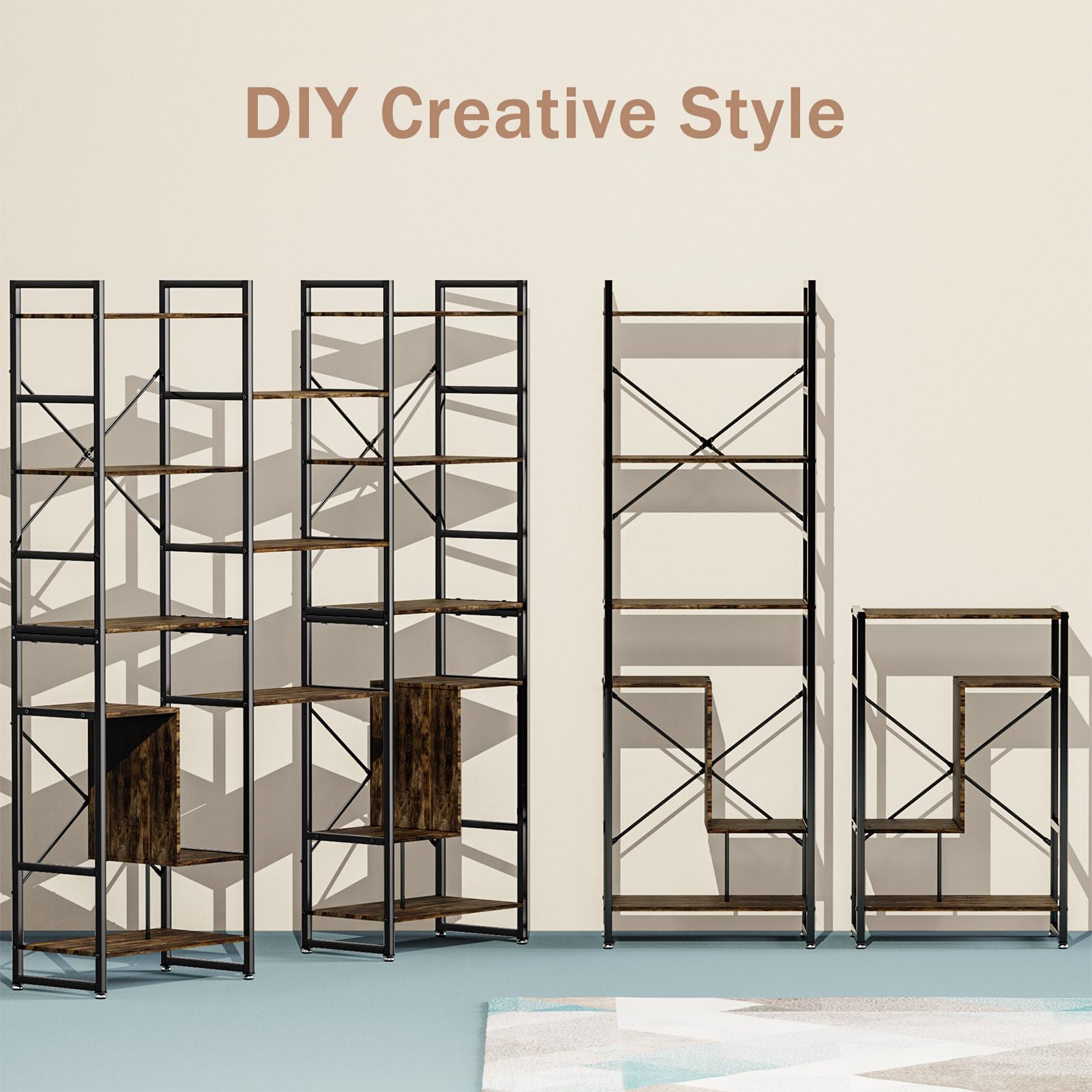 BALLMENT Large Bookshelf,Triple Wide 5 Tier Book Shelf,Industrial Metal Bookacse with 15 Open Display Shelves,Modern Rustic Brown Bookshelve for Office, Living Room,Kitchen,Library - Rustic Brown