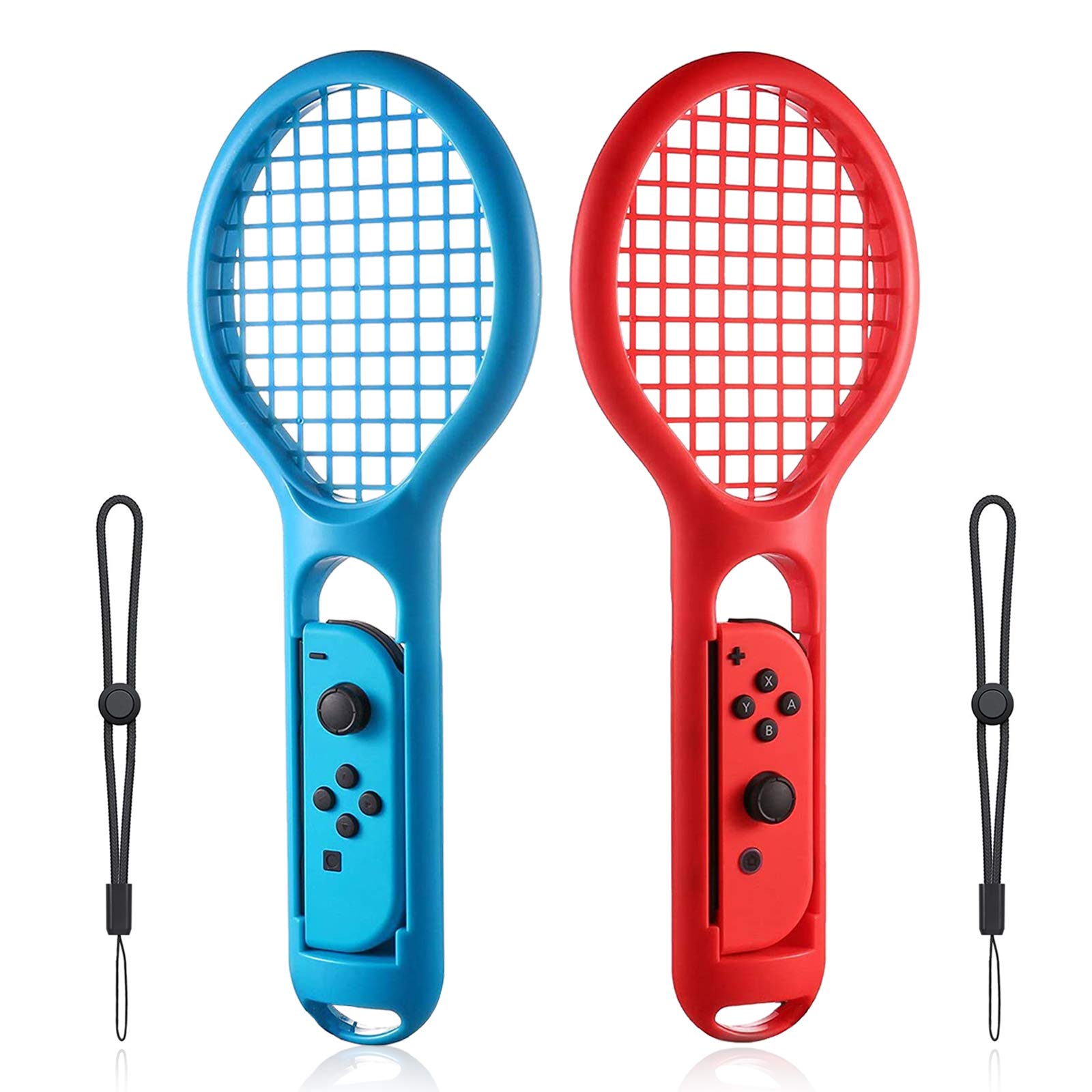 INFURIDER Tennis Racket Controller Holder for Nintendo Switch Game (2 pack,Red & Blue),Hand Grip Compatible for Sport Game, Game Controller Joy-Con Accessories for Nintendo Switch Mario Tennis Ace