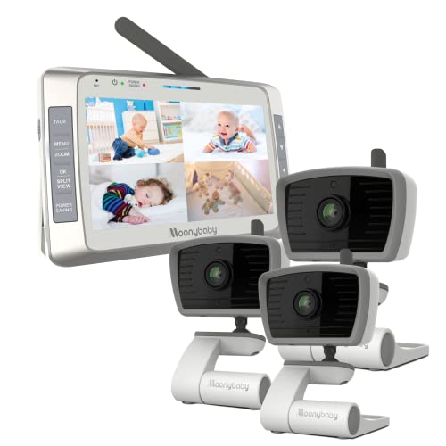 Moonybaby Trust 50 Long Range No WiFi Baby Monitor with 3 Cameras for 3 Rooms, Low EMF, Auto Noise Reduce
