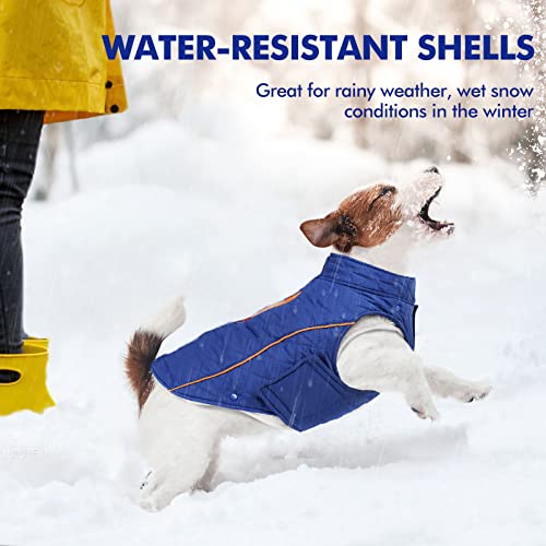 Dog Winter Coat Quilted Dog Jacket Reflective Insulated Dog Parka Detachable Fleece Liner Design Water Resistant Windproof Dog Clothes for Small Medium Dogs(XL, Dark Blue)