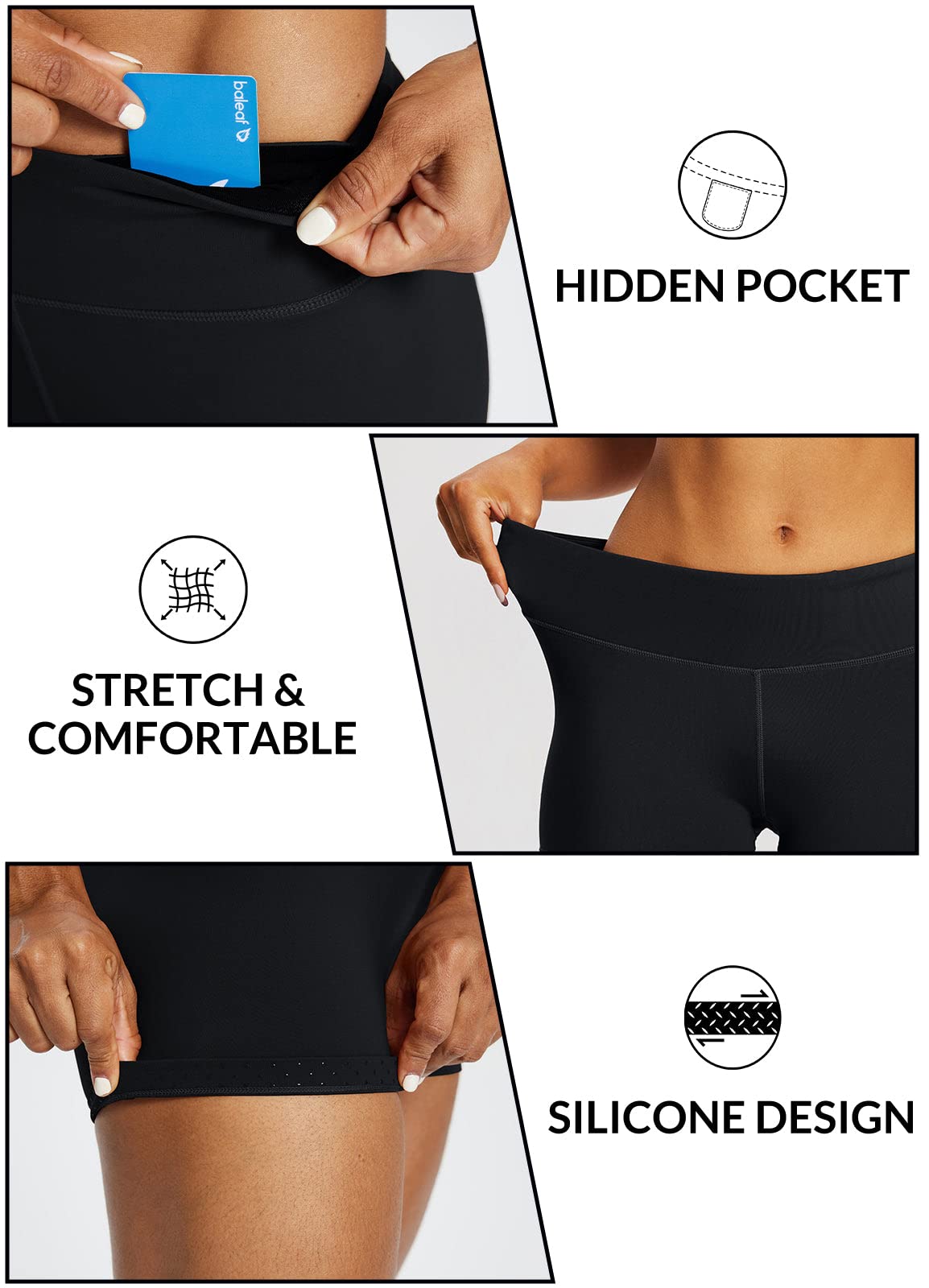 BALEAF 2.5" Workout Shorts for Women Booty Spandex Shorts Butt Gym Running Stretch Volleyball Shorts Black L