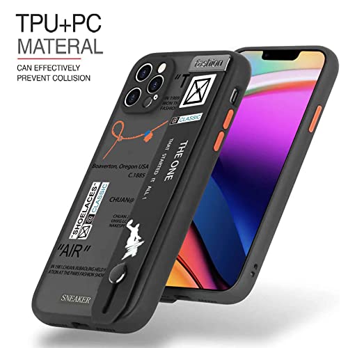 Ins Cool Off Phone Cover Compatible with iPhone 12 Pro Max Case for Boys, Sports Shoes Graphics White Black Pattern Slim Thin Clear Hard Back Shockproof Case with Adjustable Wristband Kickstand