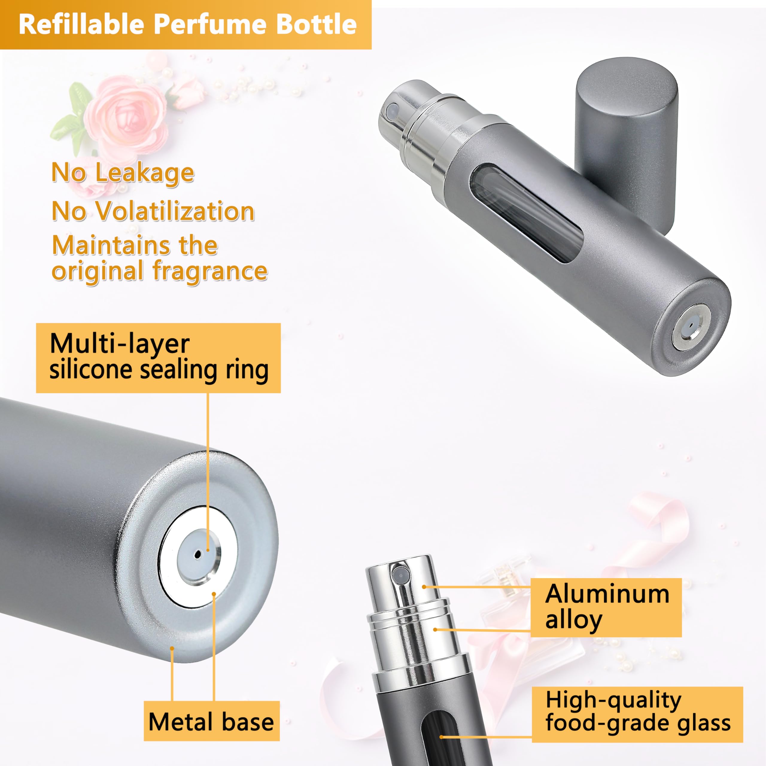 ANTOKX Perfume Travel Refillable Bottle - 5ML Pocket Perfume Atomizer, Travel Perfume Atomizer Refillable Perfume Spray Bottle, Portable Perfume Sprayer for Women and Men (Gray)