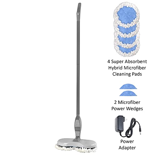 Hover Scrubber Max Cordless Electric Mop with Motorized Dual Spin Mopheads, 4 Super Absorbent Microfiber Pads & 2 Power Wedges, Lightweight Rechargeable Mops for Floor Cleaning (Grey)